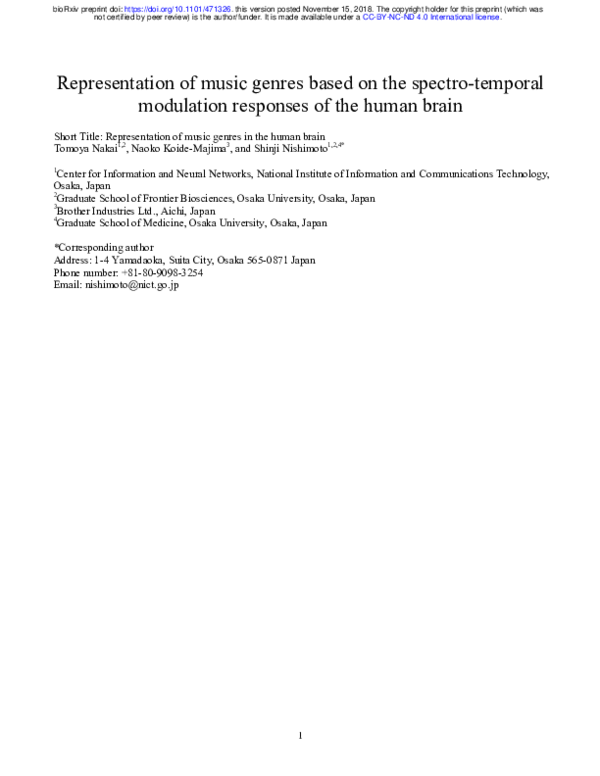 (PDF) Representation of music genres based on the spectro-temporal modulation responses of the ...