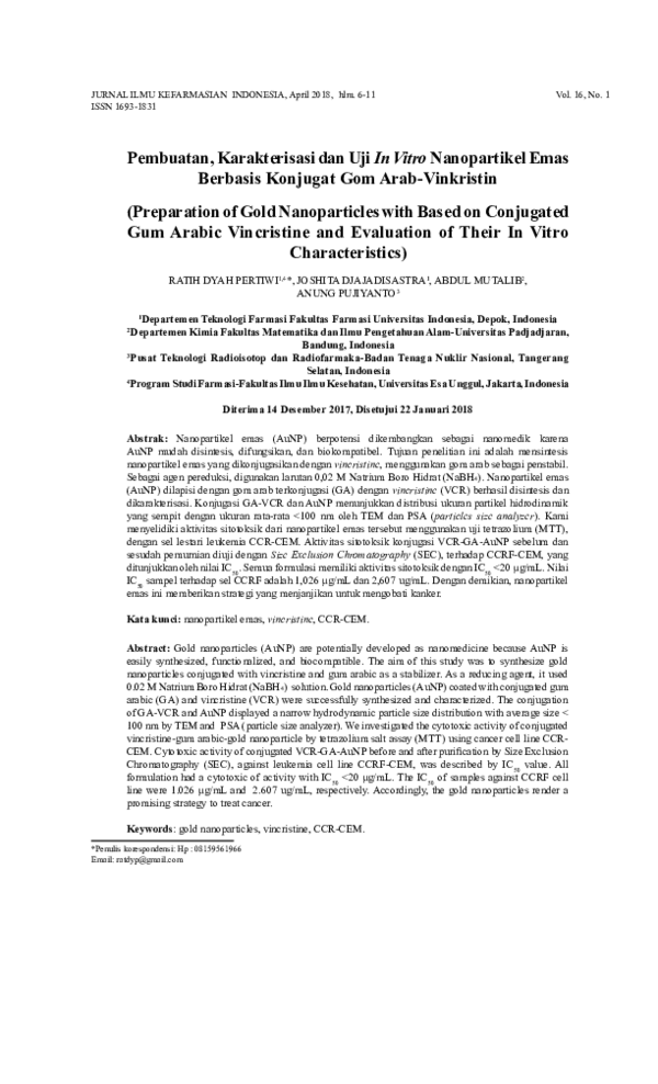(PDF) Gom Arab-Vinkristin ( Preparation of Gold Nanoparticles with Based on Conjugated Gum ...