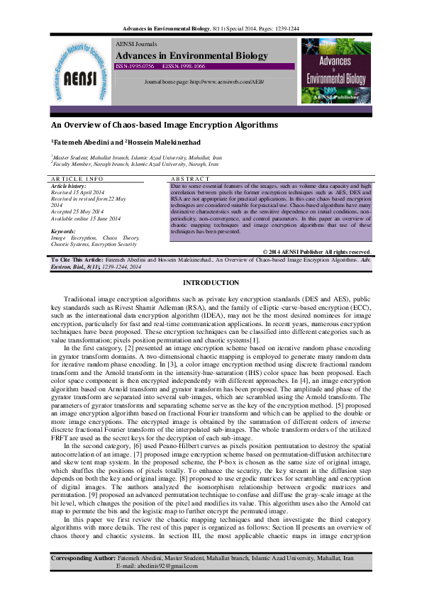 (PDF) An Overview of Chaos-based Image Encryption Algorithms