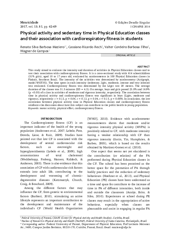 (PDF) Physical activity and sedentary time in Physical Education classes and their association ...