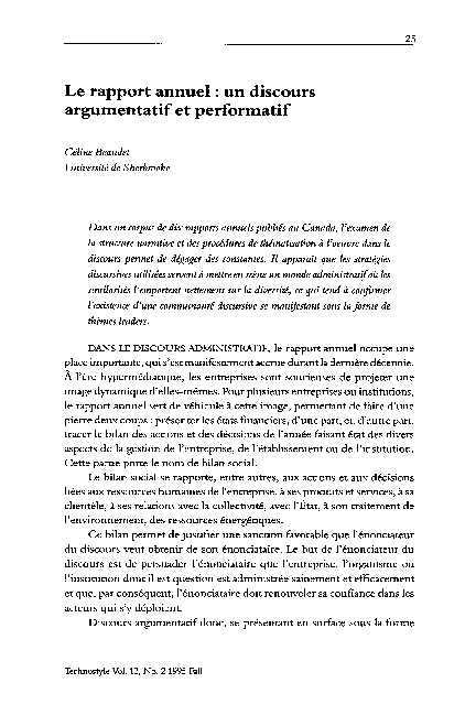 (PDF) Le rapport annuel: un discours argumentatif et performatif