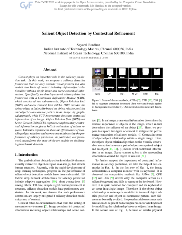 Pdf Salient Object Detection By Contextual Refinement