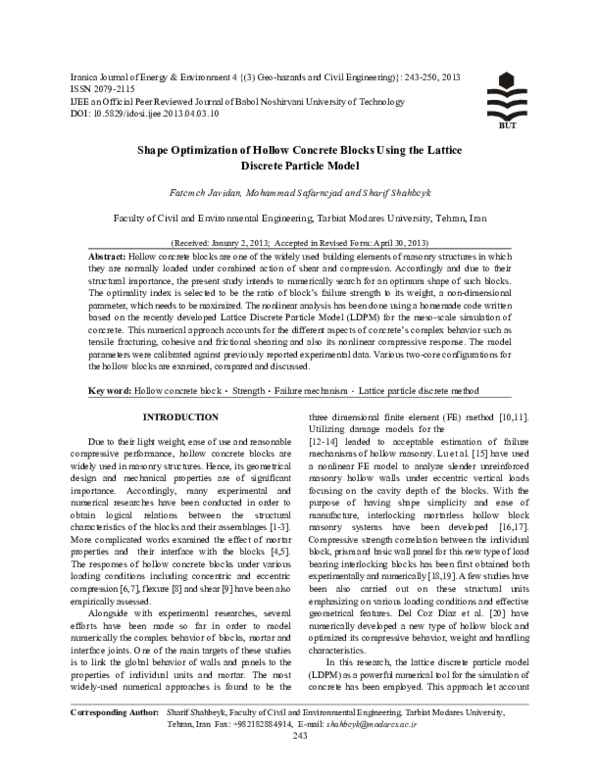 (PDF) Shape Optimization of Hollow Concrete Blocks Using the Lattice Discrete Particle Model