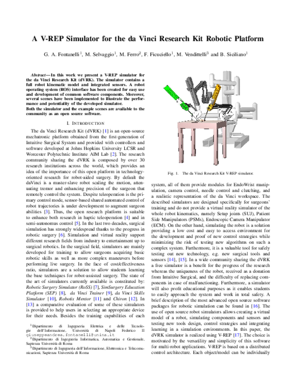 (PDF) A V-REP Simulator for the da Vinci Research Kit Robotic Platform