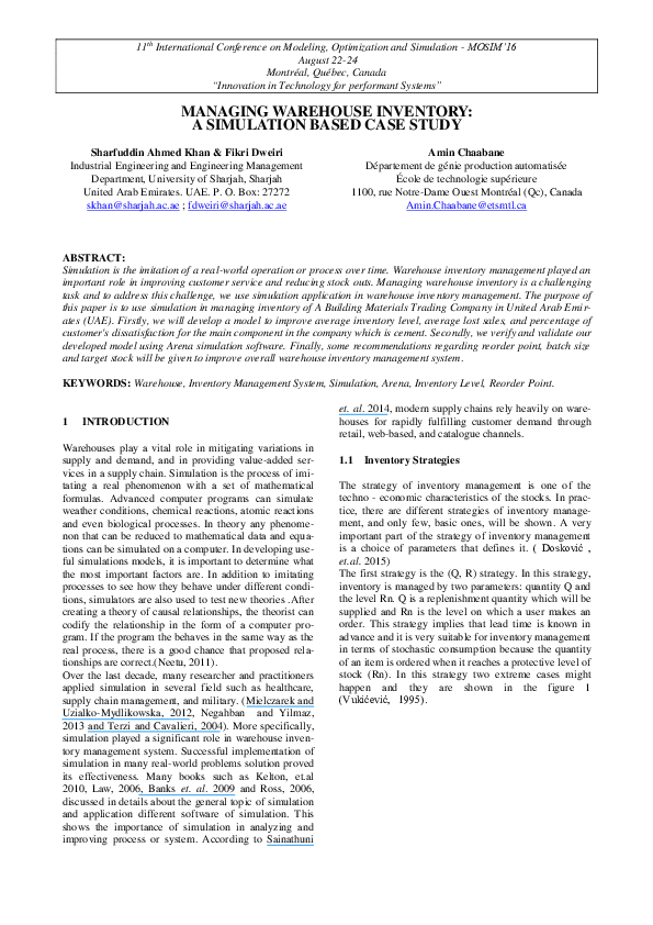 (PDF) Managing warehouse inventory: A simulation based case study
