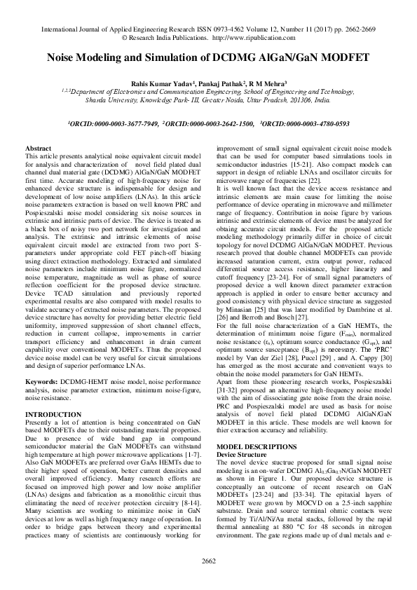 (PDF) Noise Modeling and Simulation of DCDMG AlGaN/GaN MODFET