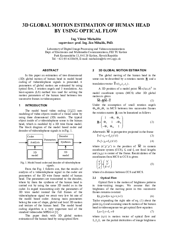 (PDF) Global Motion Estimation of Human Head by Using Optical Flow