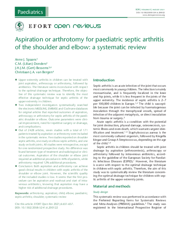 (PDF) Aspiration or arthrotomy for paediatric septic arthritis of the ...