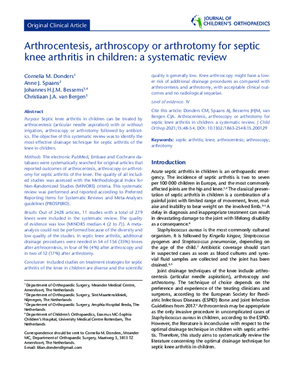 (PDF) Arthrocentesis, arthroscopy or arthrotomy for septic knee ...