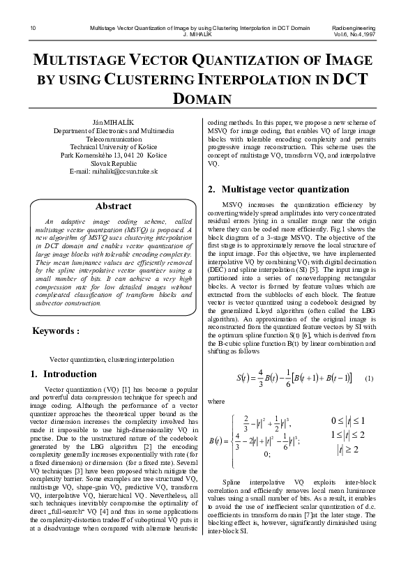 (PDF) Multistage Vector Quantization of Image by Using Clustering Interpolation in DCT Domain