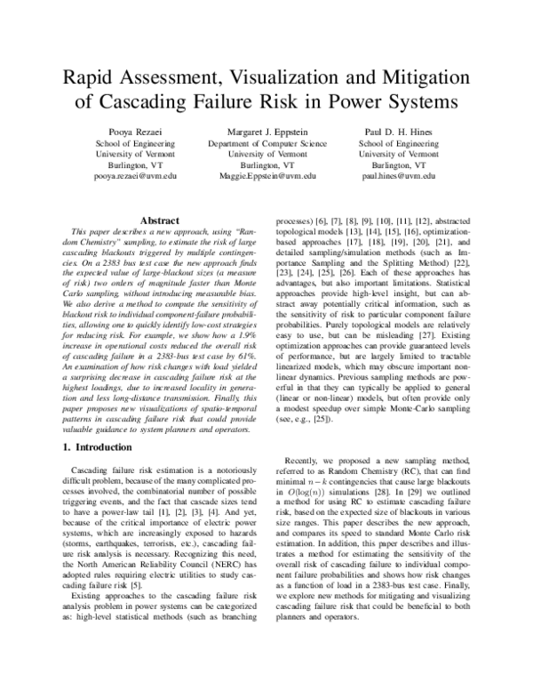 (PDF) Rapid Assessment, Visualization, and Mitigation of Cascading Failure Risk in Power Systems