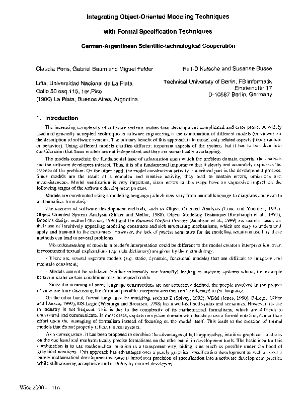 (PDF) Integrating Object-Oriented Modelling Techniques with Formal Specification Techniques