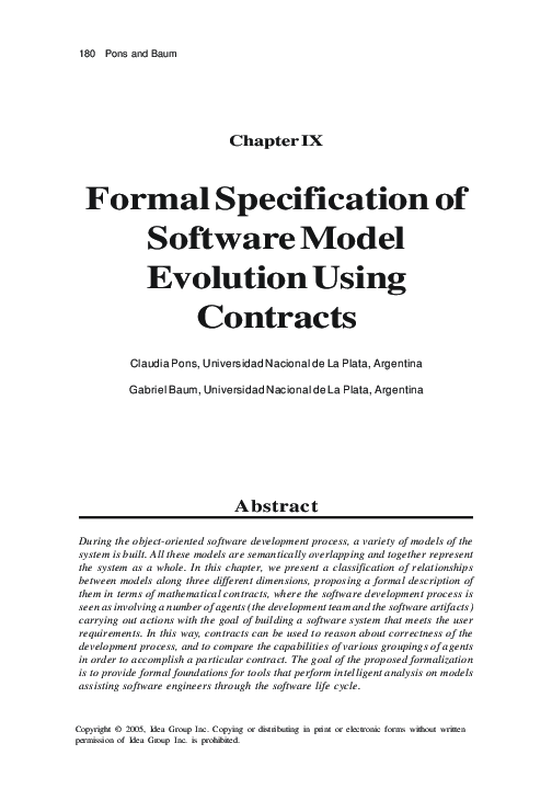 (PDF) Formal Specifications of Software Model Evolution Using Contracts