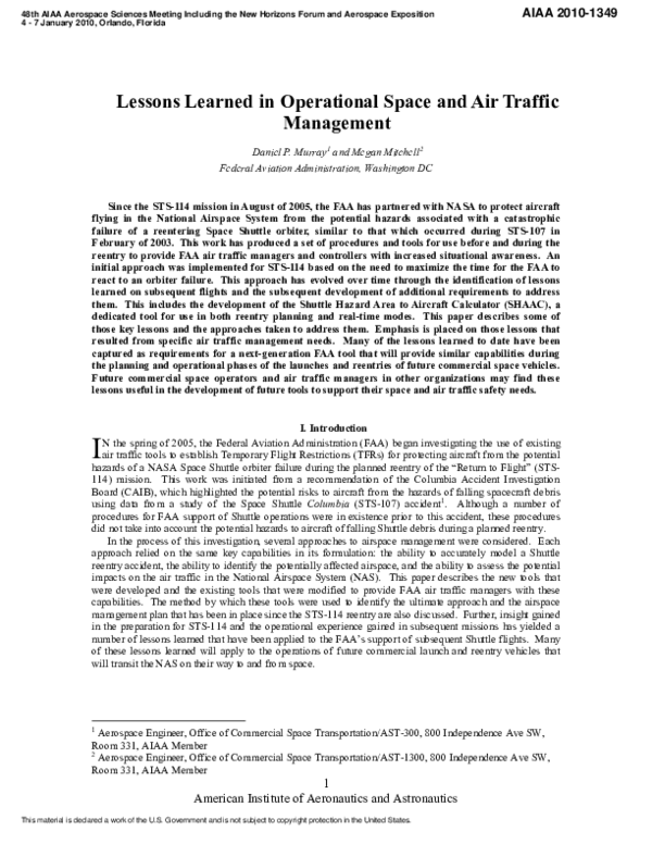 (PDF) Lessons Learned In Operational Space and Air Traffic Management