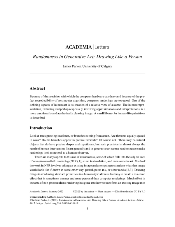 (PDF) Randomness in Generative Art: Drawing Like a Person