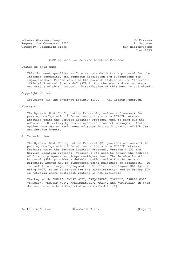 (PDF) DHCP Options for Service Location Protocol
