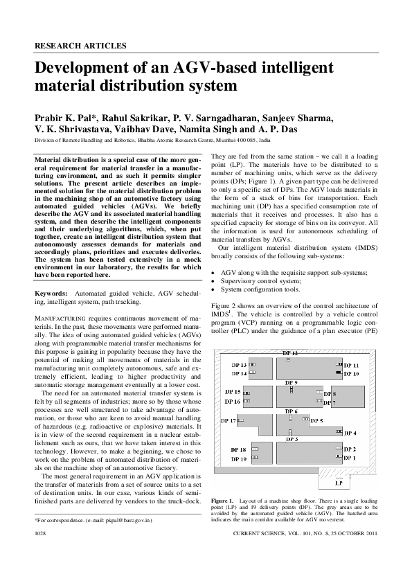 (PDF) Development of an AGV-based intelligent material distribution system | PRABIR PAL ...