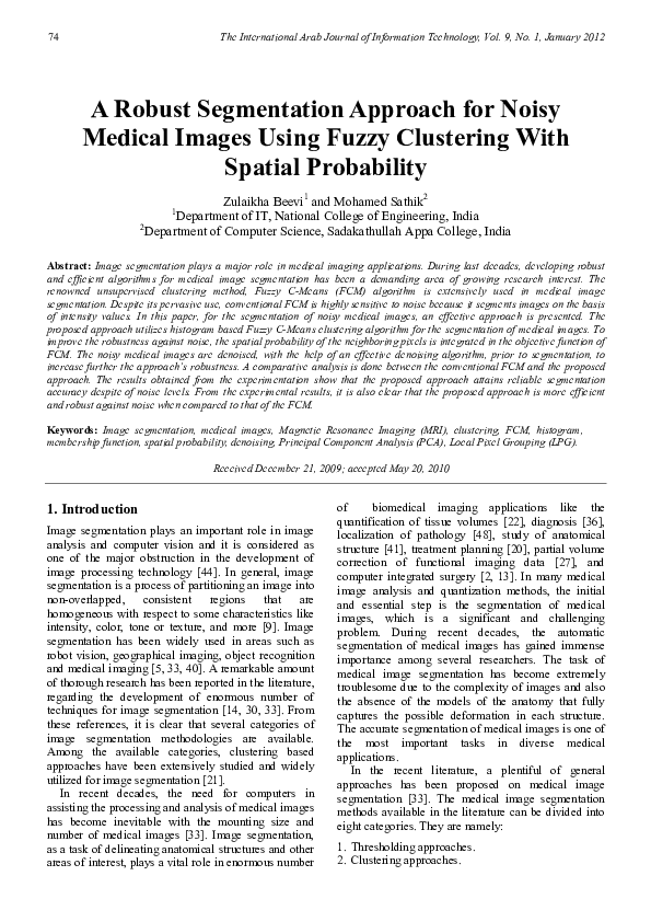 Pdf A Robust Segmentation Approach For Noisy Medical Images Using Fuzzy Clustering With 8933