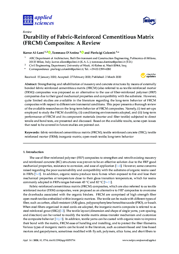 (PDF) Durability of Fabric-Reinforced Cementitious Matrix (FRCM ...