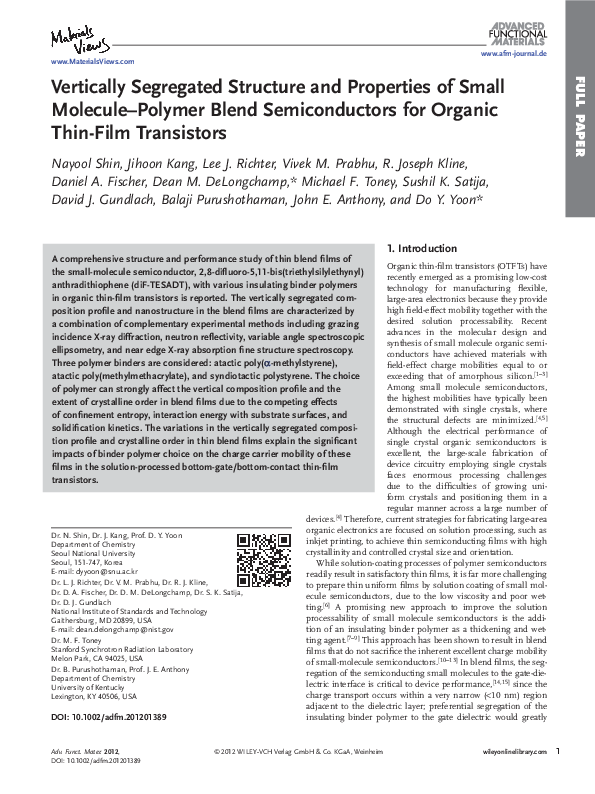 (PDF) Zone-Refinement Effect in Small Molecule−Polymer Blend Semiconductors for Organic Thin ...