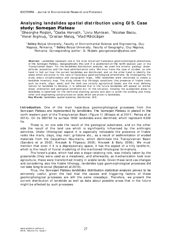 (PDF) Analysing landslides spatial distribution using GIS. Case study ...