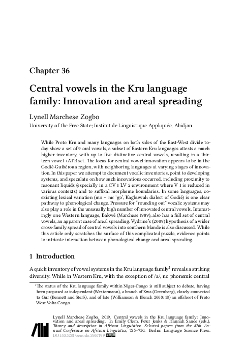 (PDF) Chapter 36 Central vowels in the Kru language family : Innovation ...