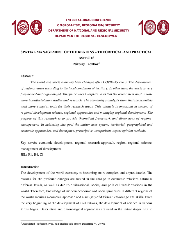 (PDF) SPATIAL MANAGEMENT OF THE REGIONS -THEORITICAL AND PRACTICAL ASPECTS
