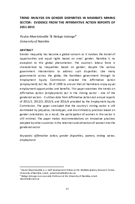 (PDF) Trend analysis on gender disparities in Namibia's mining sector: evidence from the ...