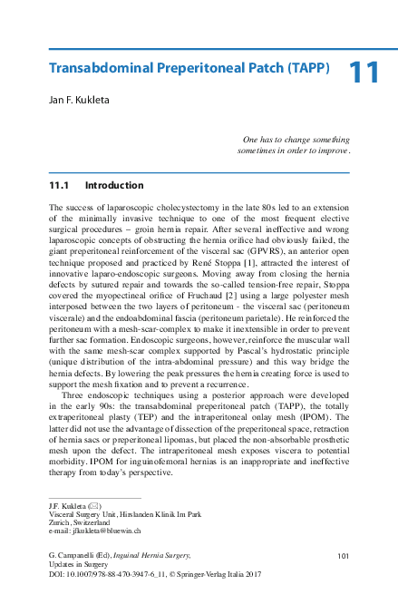 (PDF) Transabdominal Preperitoneal Patch (TAPP)