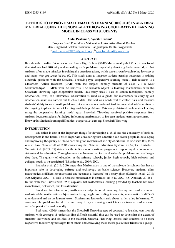 (PDF) Efforts to Improve Mathematics Learning Results in Algebra ...