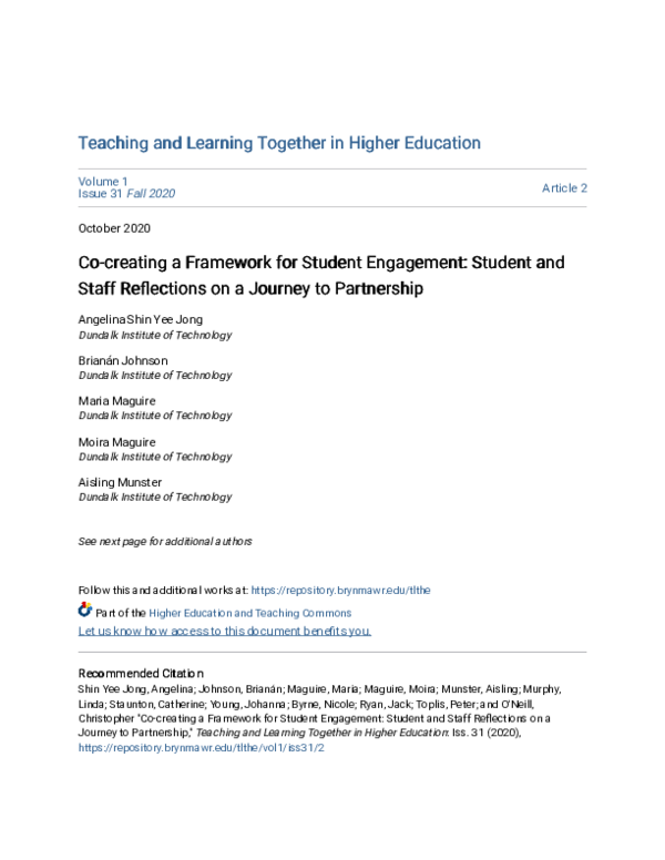(PDF) Co-creating a Framework for Student Engagement: Student and Staff ...