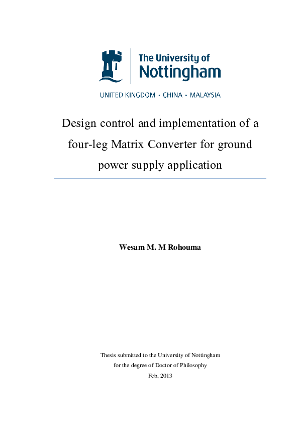 (PDF) Four-Leg Matrix Converter Design for Aircraft Ground Power