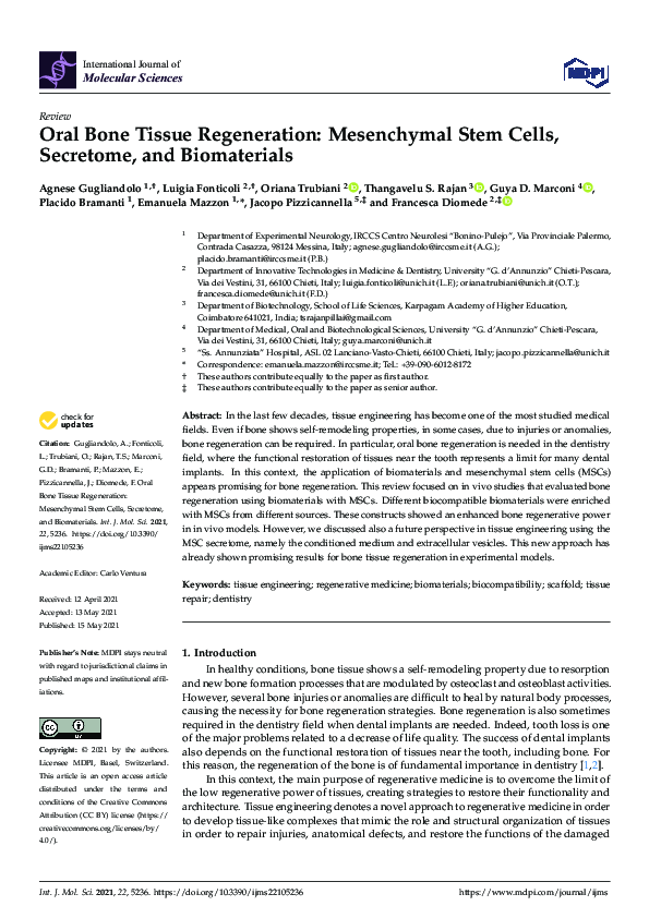(PDF) Oral Bone Tissue Regeneration: Mesenchymal Stem Cells, Secretome ...