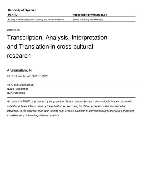 (PDF) Transcription, analysis, interpretation and translation in cross ...