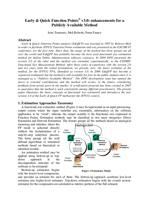 (PDF) Early & Quick Function Points ® v3.0: enhancements for a Publicly Available Method