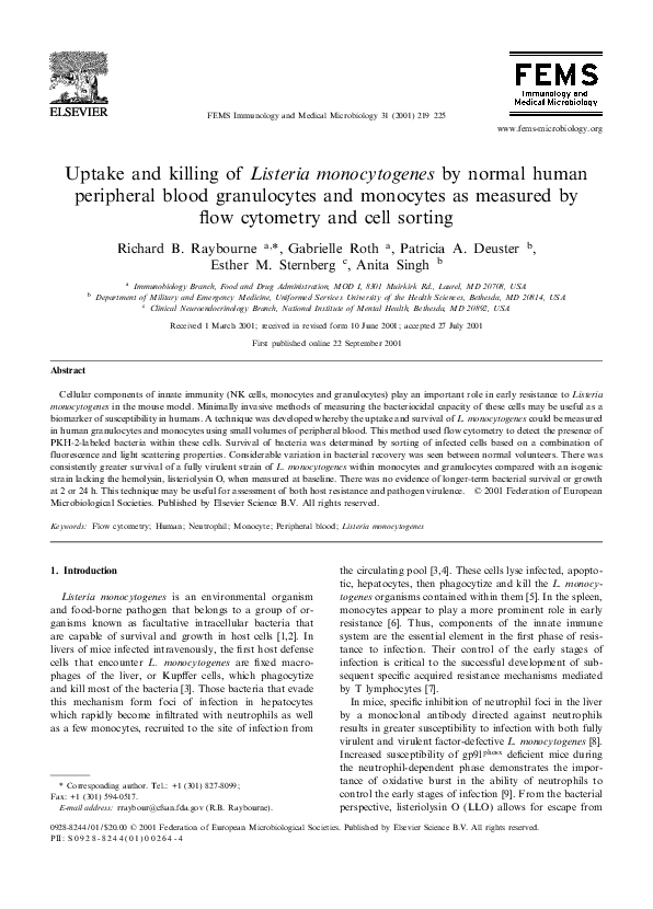 (PDF) Uptake and killing of Listeria monocytogenes by normal human ...