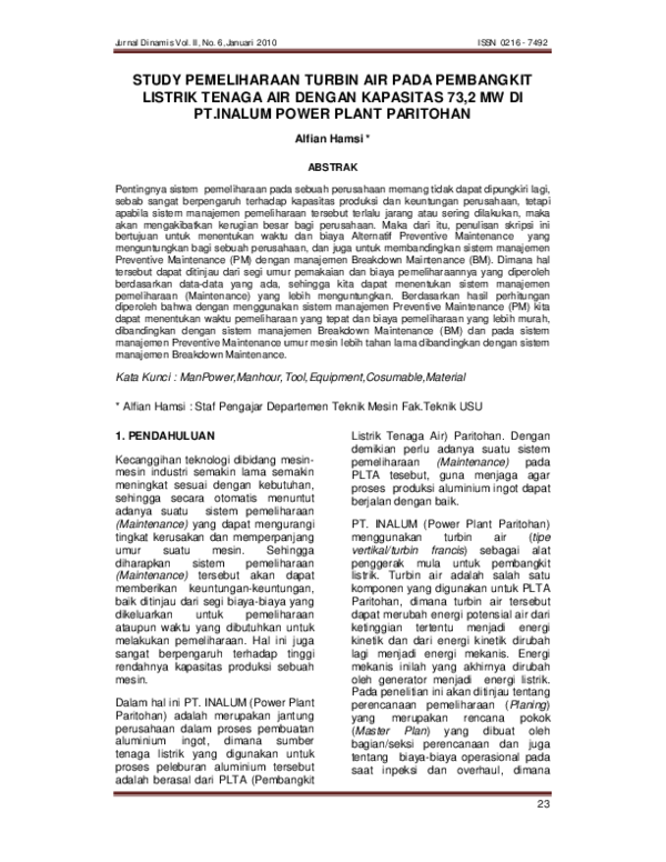 (PDF) Study Pemeliharaan Turbin Air Pada Pembangkit Listrik Tenaga Air ...