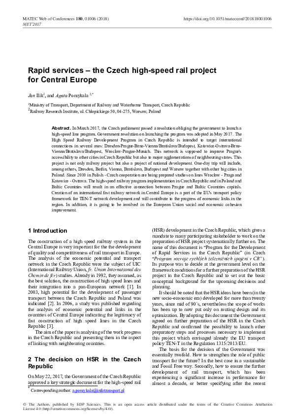 (PDF) Rapid services – the Czech high-speed rail project for Central Europe