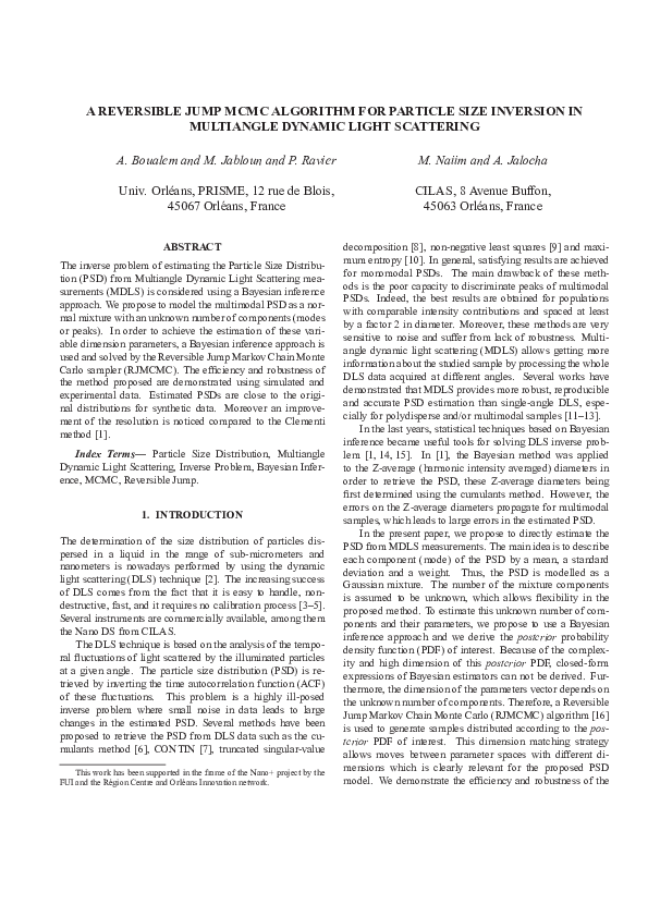 Pdf A Reversible Jump Mcmc Algorithm For Particle Size Inversion In