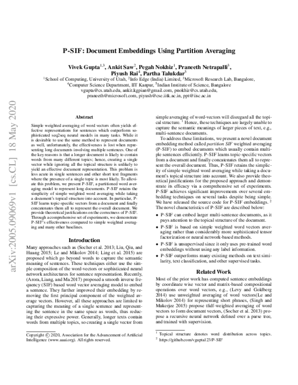 (PDF) P-SIF: Document Embeddings Using Partition Averaging