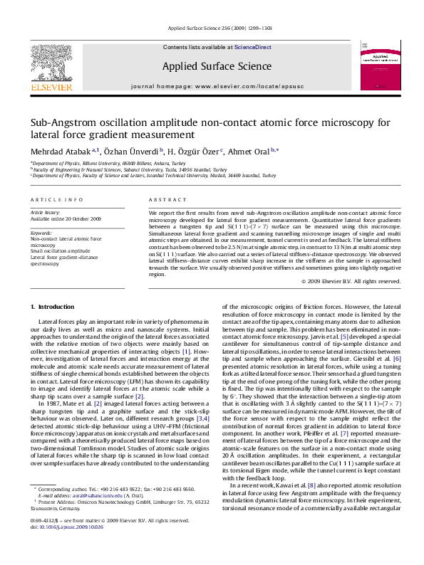 (PDF) Sub-Angstrom oscillation amplitude non-contact atomic force microscopy for lateral force ...