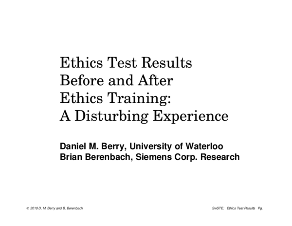 (PDF) Ethics Test Results Before and After Ethics Training: A ...