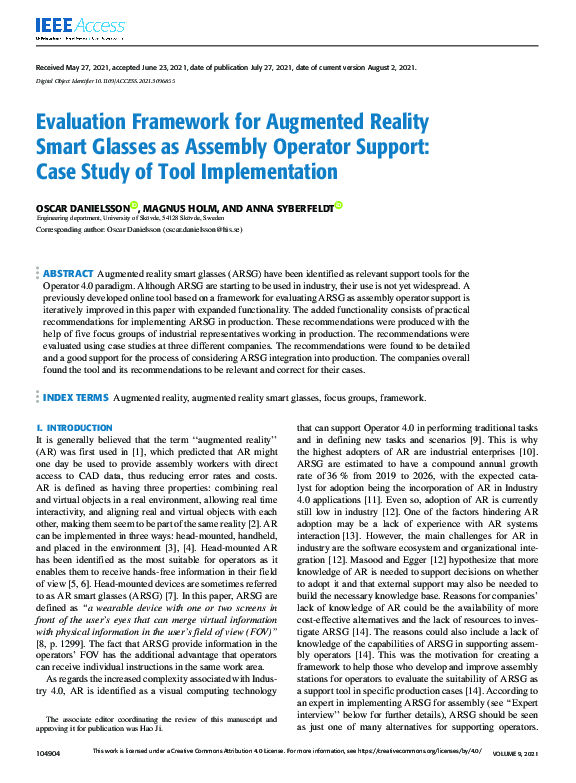 (PDF) Evaluation Framework for Augmented Reality Smart Glasses as ...