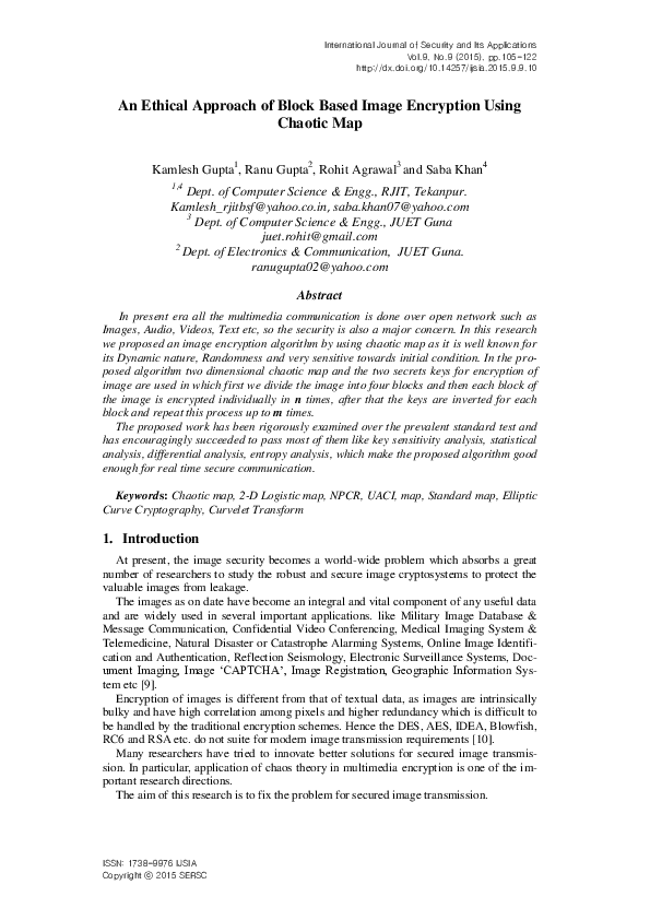 Pdf An Ethical Approach Of Block Based Image Encryption Using Chaotic Map
