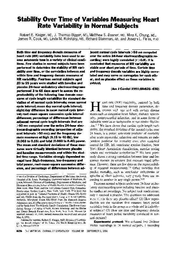 (PDF) Stability over time of variables measuring heart rate variability ...