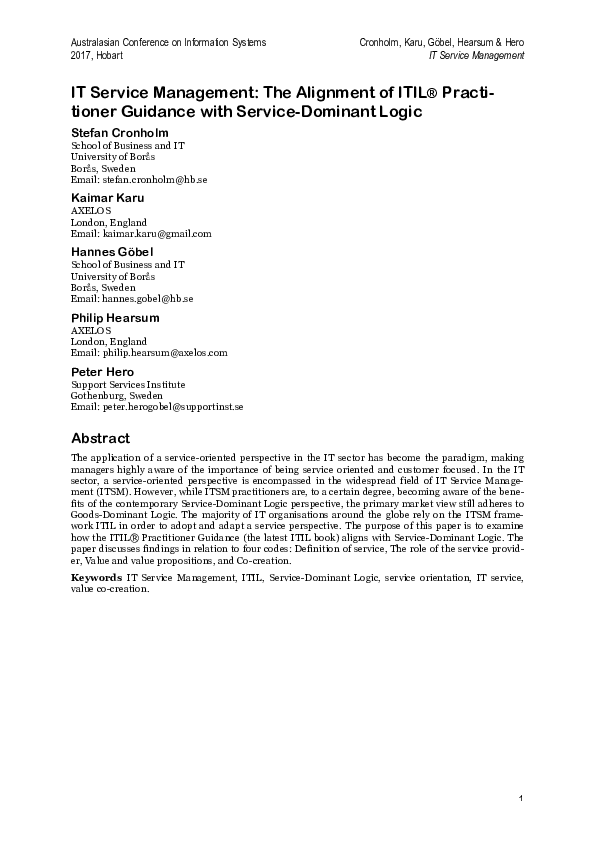 (PDF) IT Service Management The Alignment of ITIL® Practitioner ...