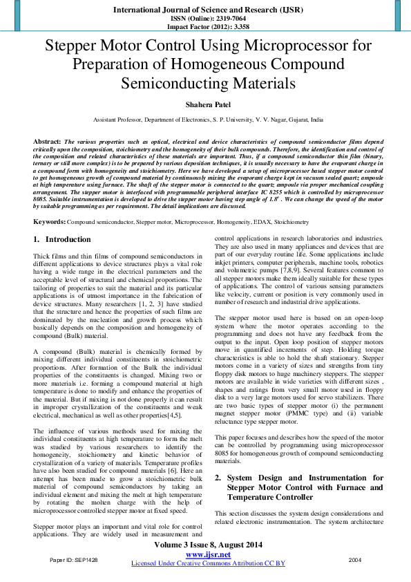 (PDF) Stepper Motor Control Using Microprocessor for Preparation of ...