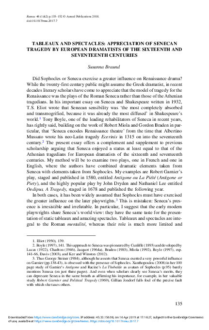 (PDF) Tableaux and Spectacles: Appreciation of Senecan Tragedy by ...