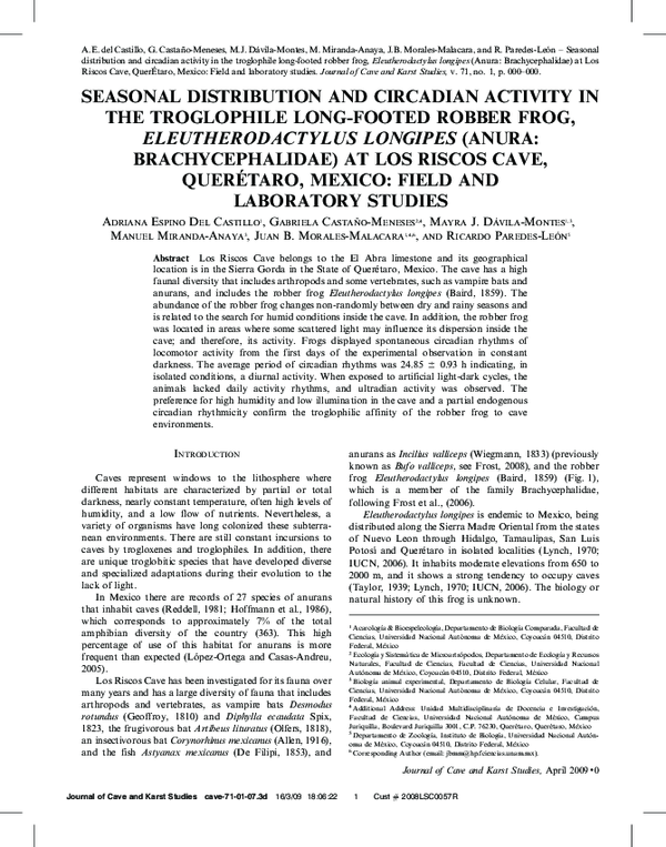 (PDF) Seasonal Distribution and Circadian Activity in the Troglophile ...