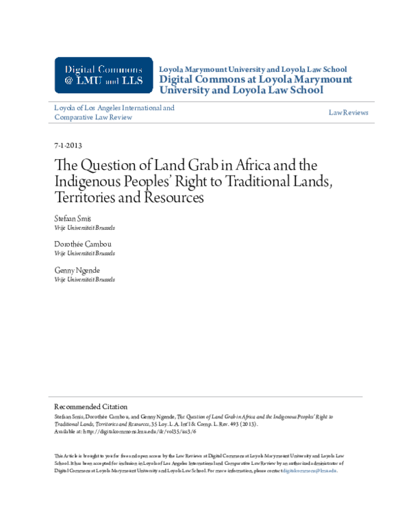 (PDF) The Question of Land Grab in Africa and the Indigenous Peoples ...